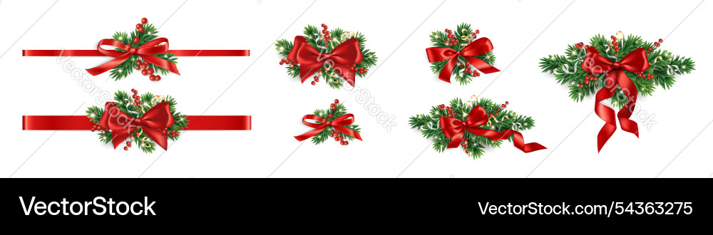 Realistic pine tree branches with red bow Vector Image