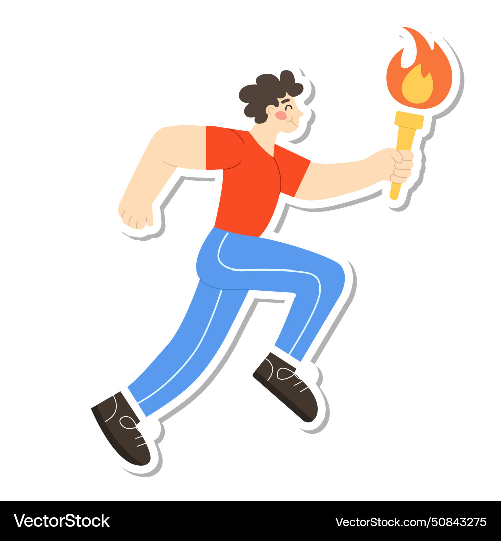 Sticker man running marathon with torch Royalty Free Vector