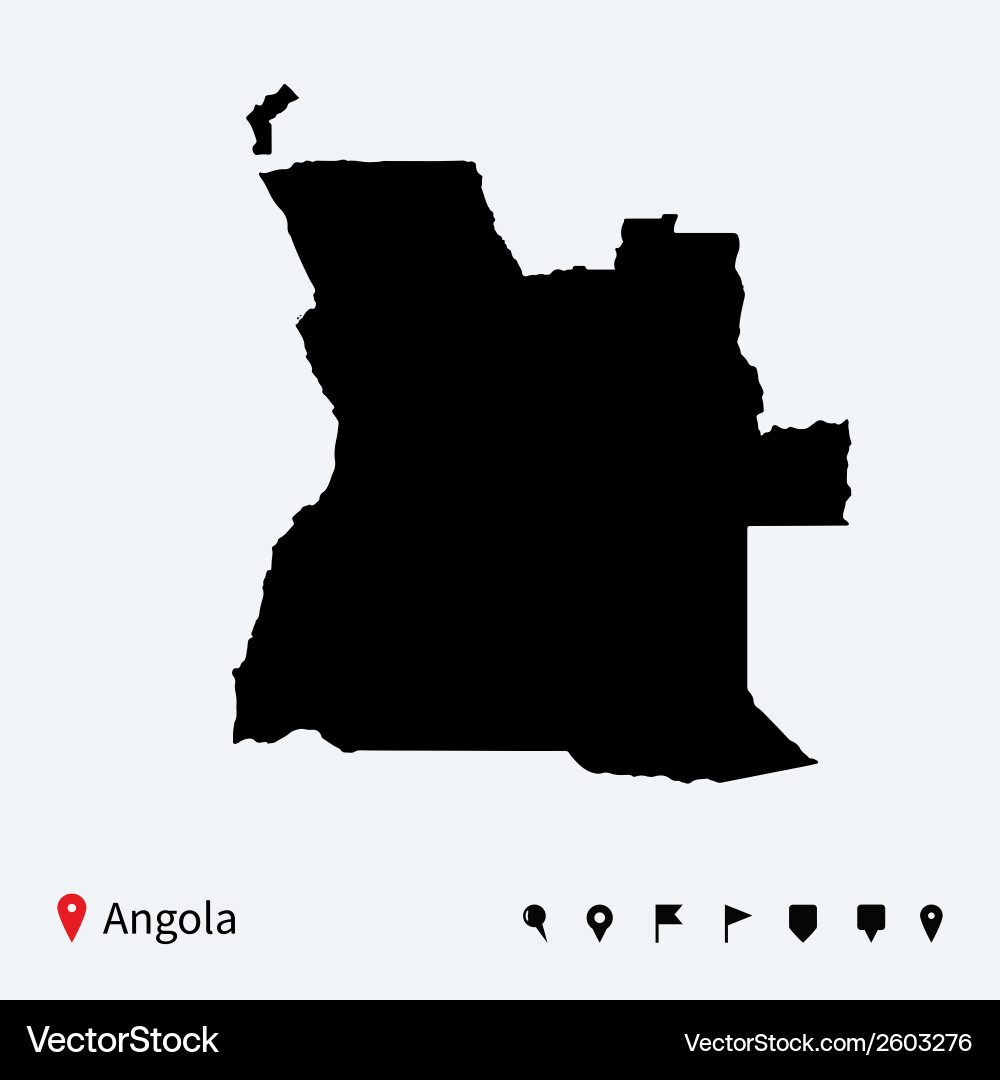 Detailed Angola Map with Location Pins Royalty Free Vector