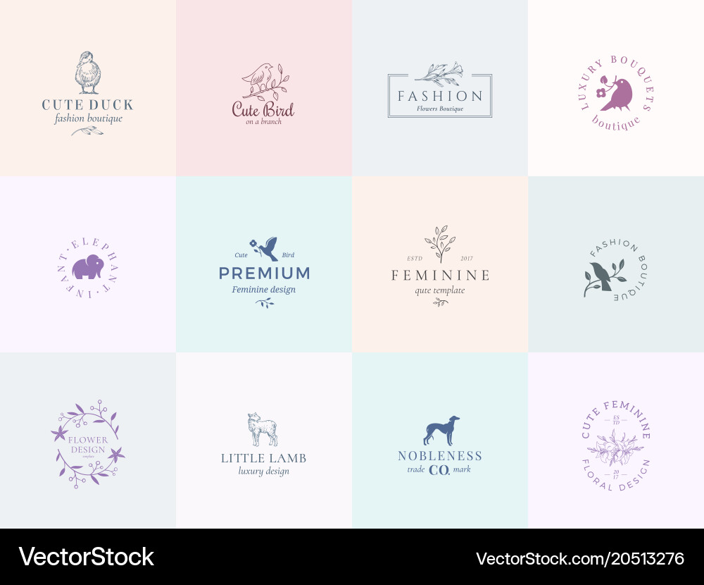 Feminine Floral Logo Set Royalty Free Vector Image