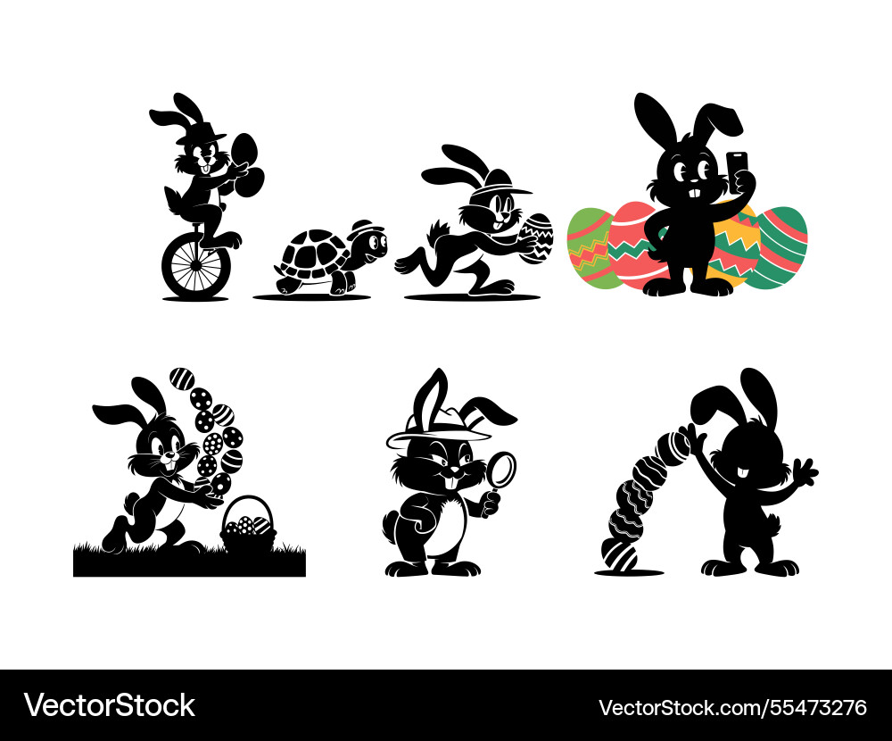 Happy easter bunny silhouette collection art Vector Image