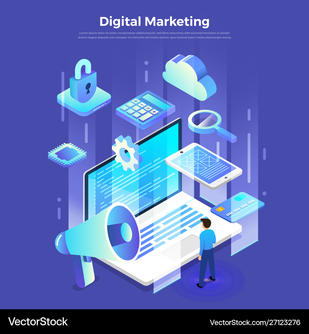 Isometric digital marketing Royalty Free Vector Image