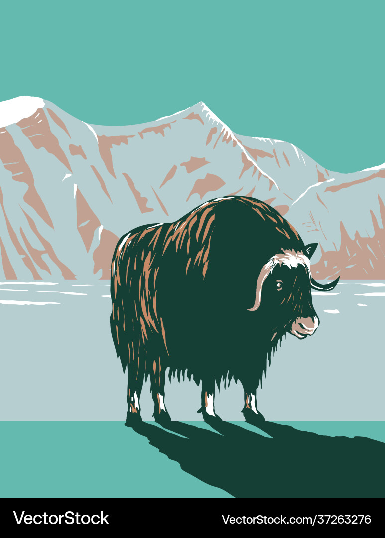 Musk Ox in Winter Landscape Royalty Free Vector Image
