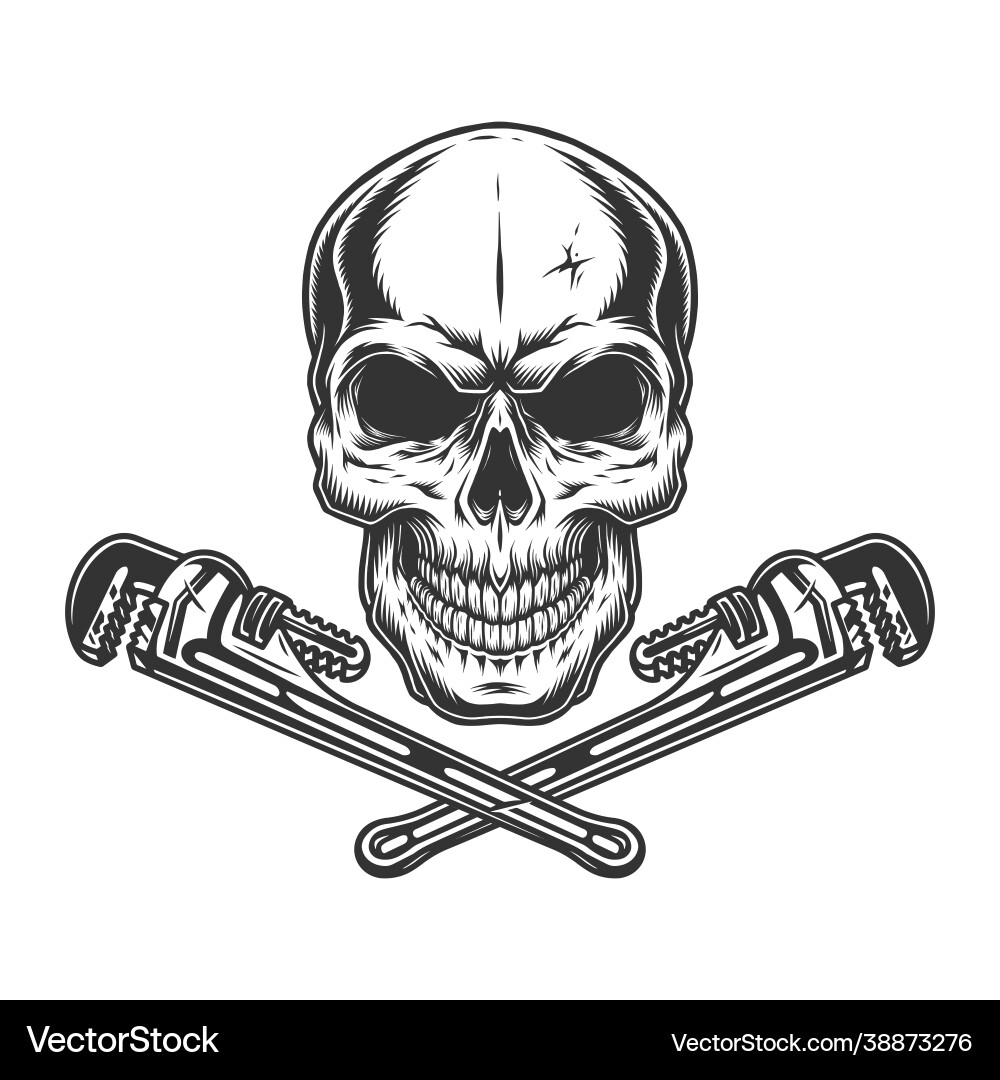 Skull and crossed pipe wrenches Royalty Free Vector Image