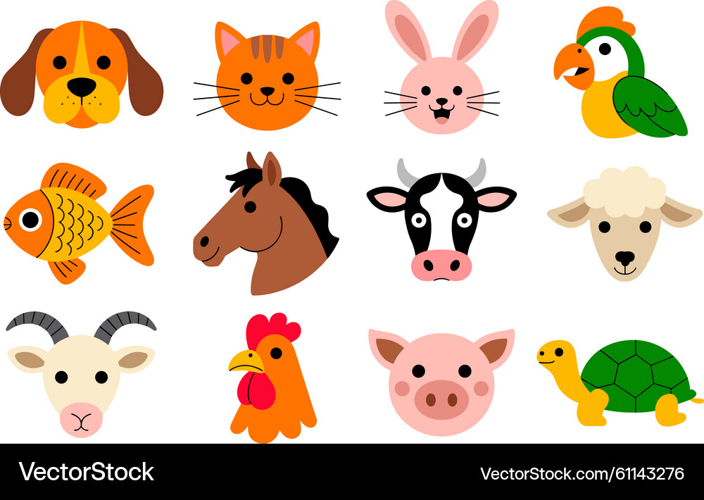 Twelve Cartoon Animal Faces – Royalty-Free Vector | VectorStock