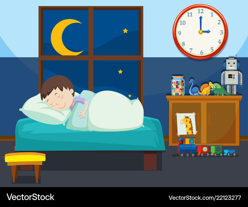 A boy sleeping in bedroom Royalty Free Vector Image
