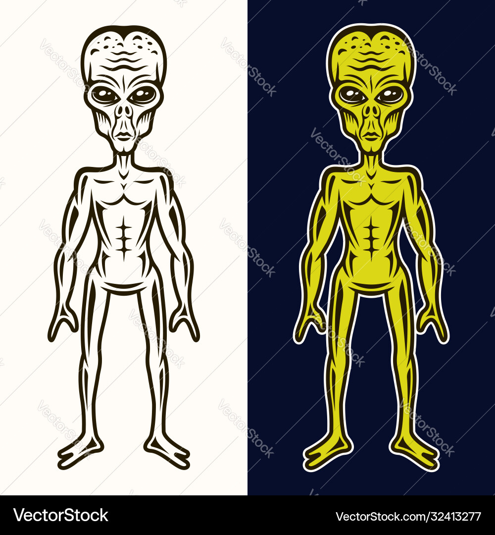 Alien body in two styles black and colored Vector Image