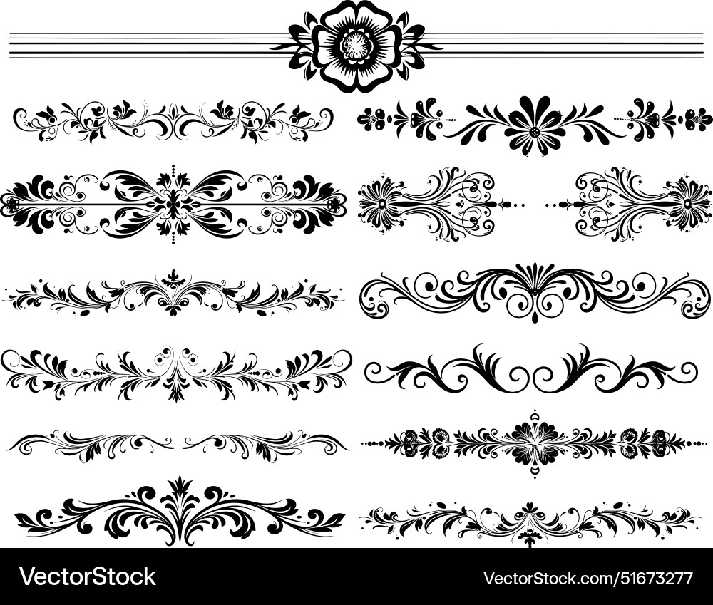 Classic line separators black set flowers Vector Image