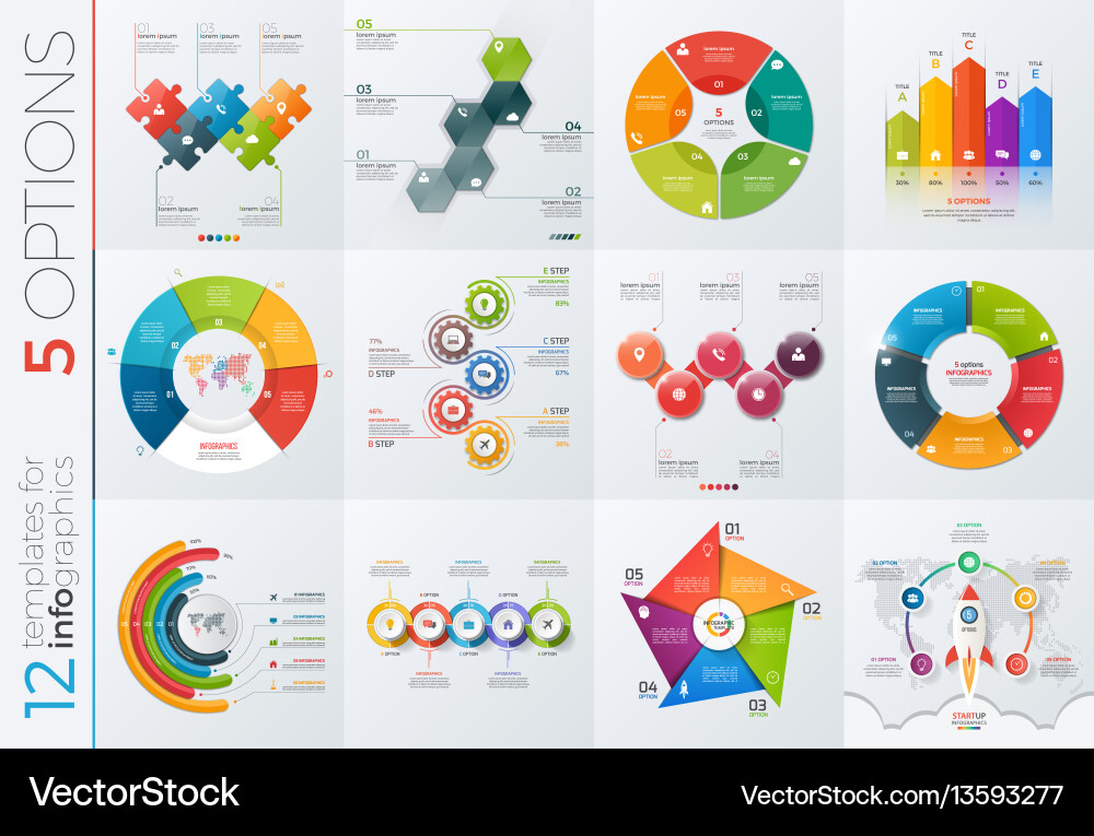 Collection of 12 templates for infographics Vector Image