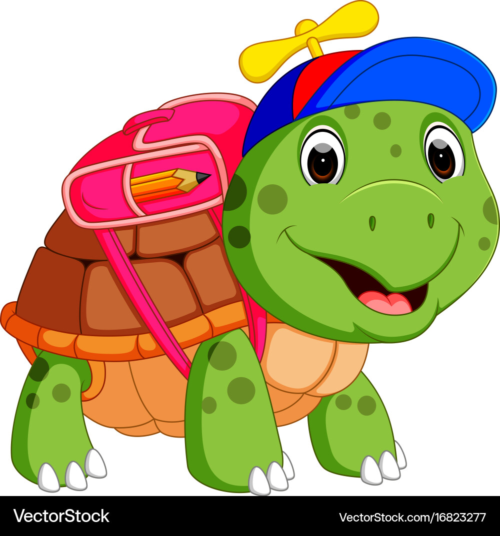 Cute turtle go to school Royalty Free Vector Image