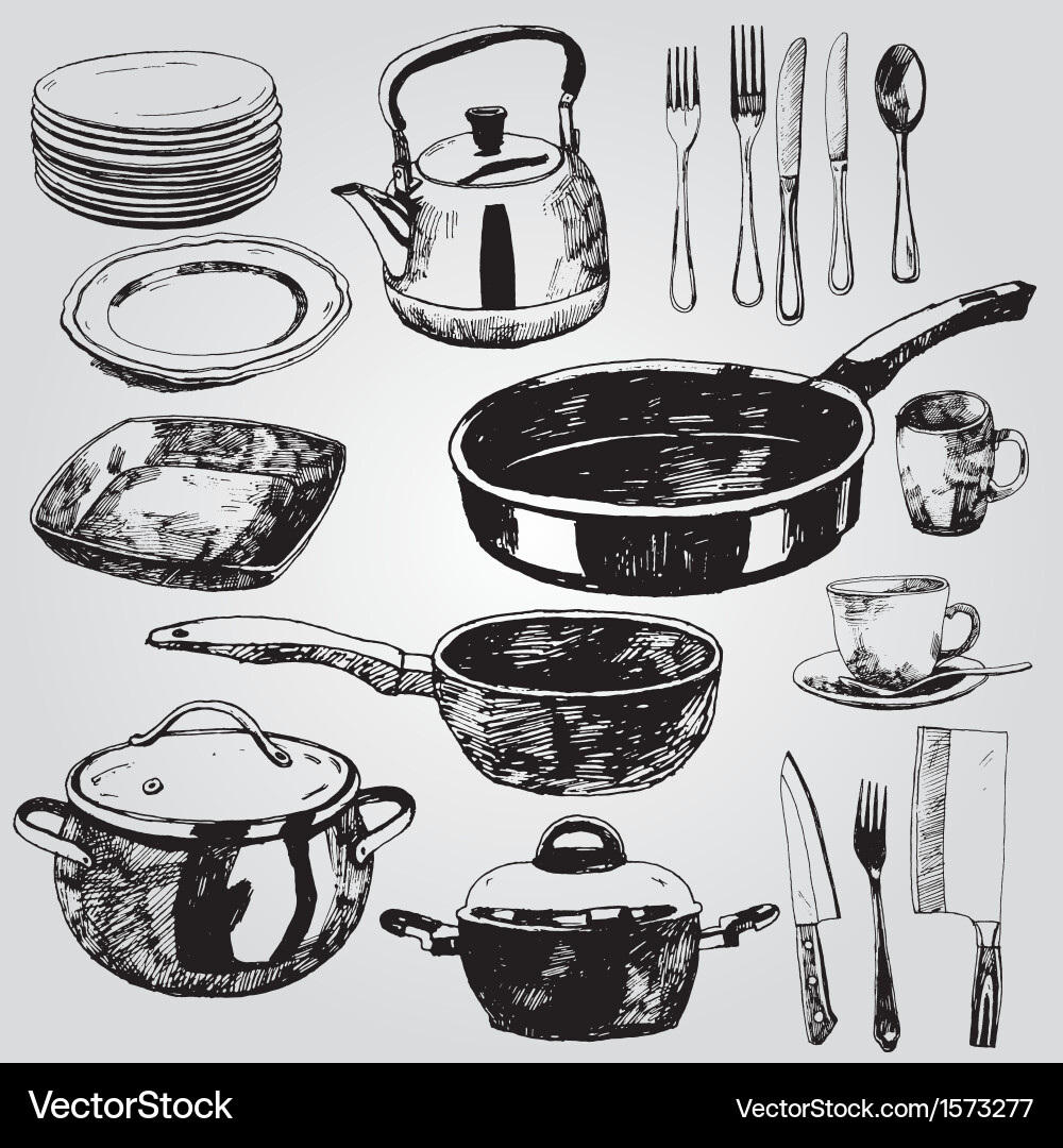 Hand Drawn Kitchenware Set Royalty Free Vector Image