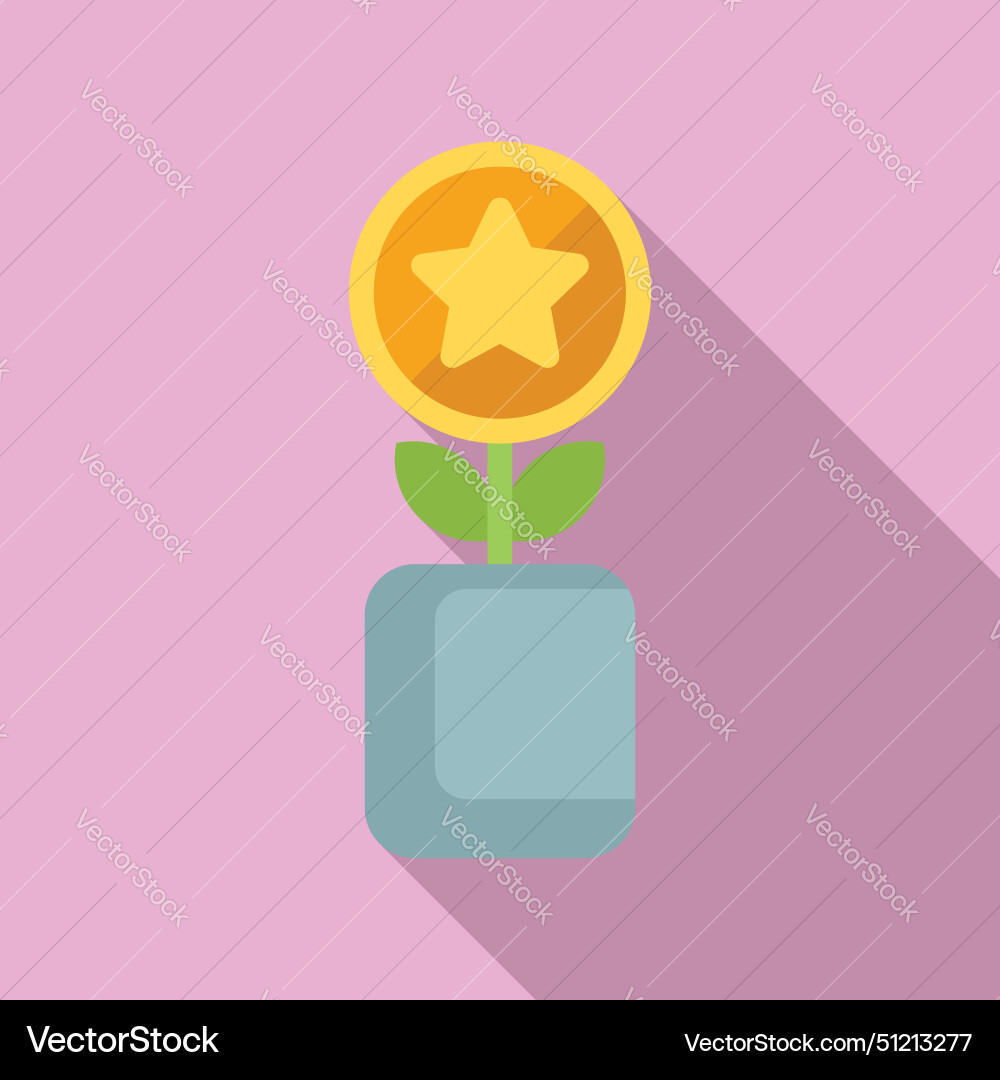 Reward coin plant pot icon flat online Royalty Free Vector
