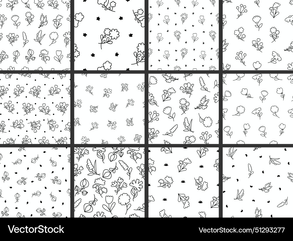 Spring flowers with leaves coloring page Vector Image