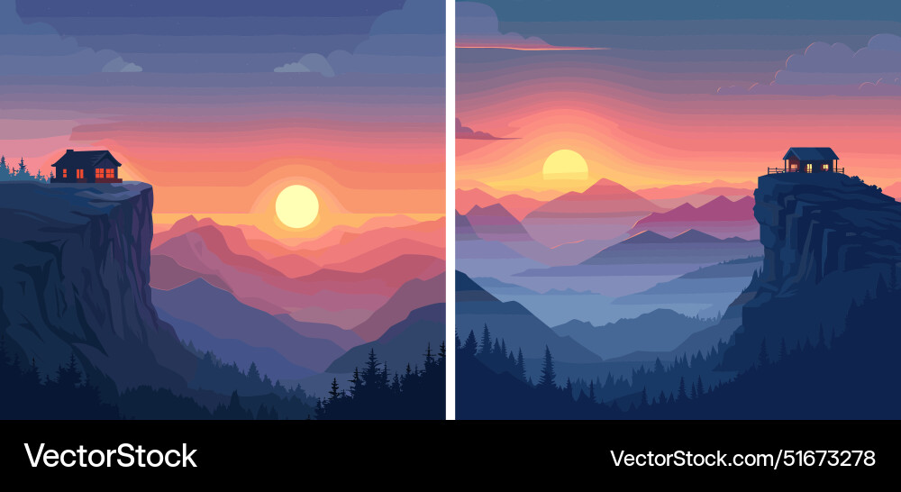 Cliff house cartoon scenes mountains sky Vector Image