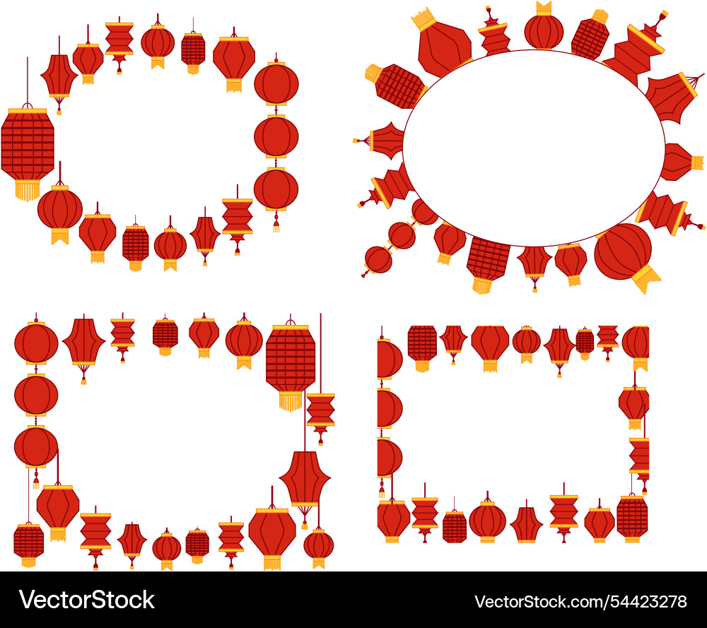 Set of red chinese lanterns oval frames graphic Vector Image