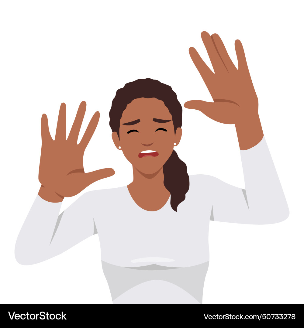 Young woman character making stop with his hands Vector Image