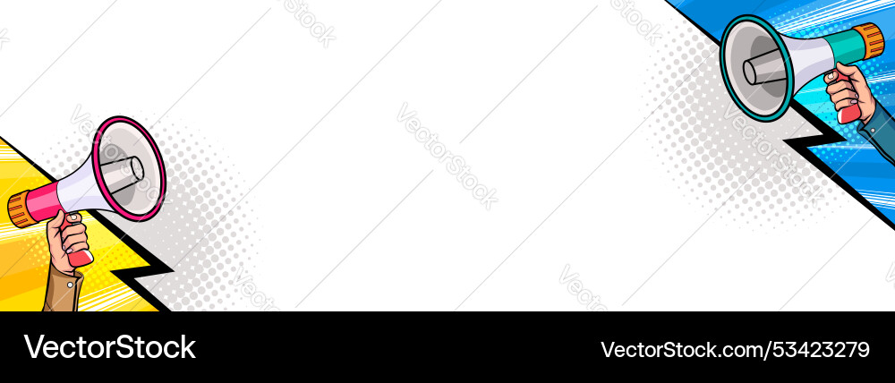 Hand holds megaphone bullhorn in retro pop art Vector Image