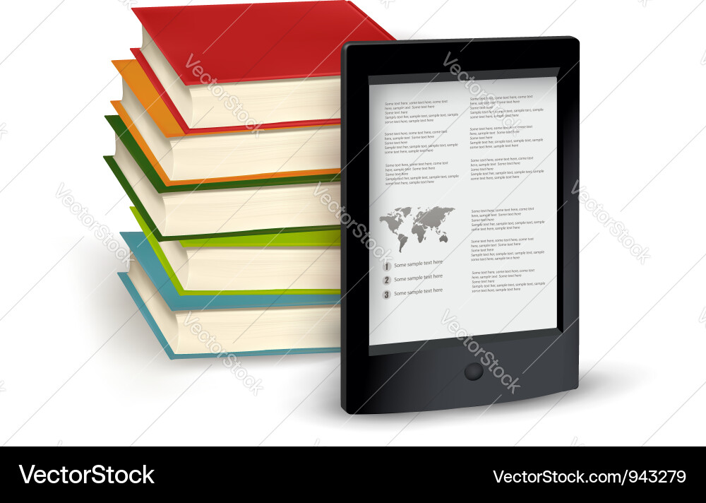 Stack of books and e-book Royalty Free Vector Image