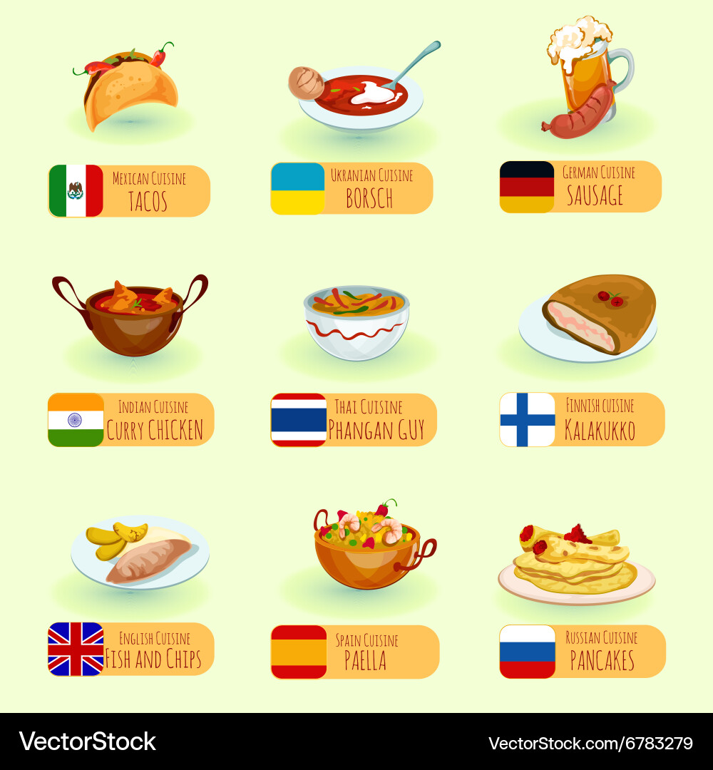 World food set Royalty Free Vector Image - VectorStock
