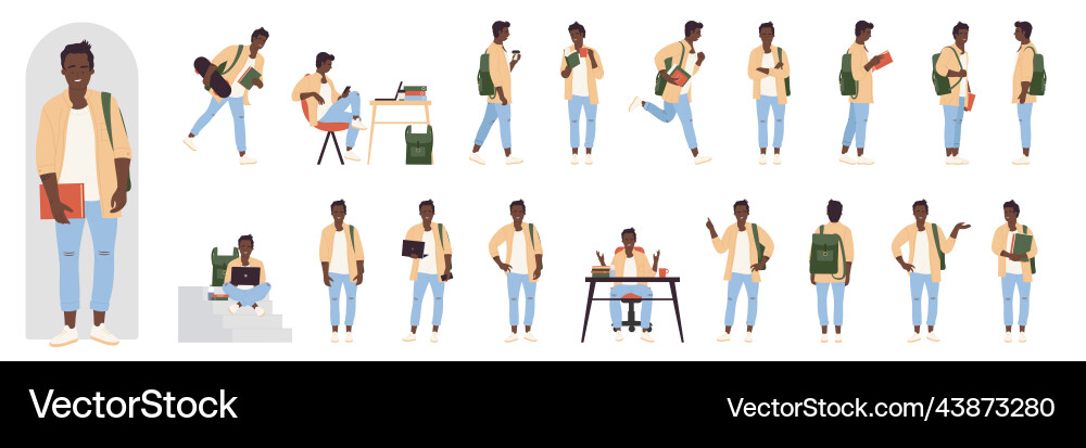 Black Student Study Poses Royalty Free Vector Image