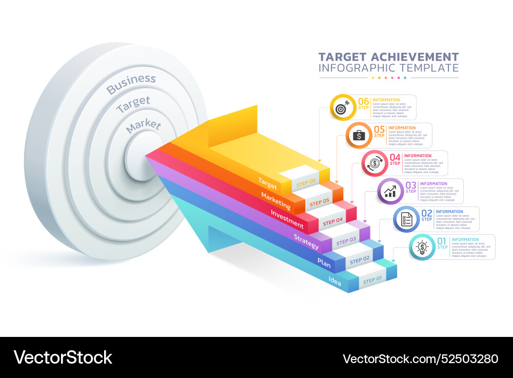 Target achievement staircase infographic steps Vector Image