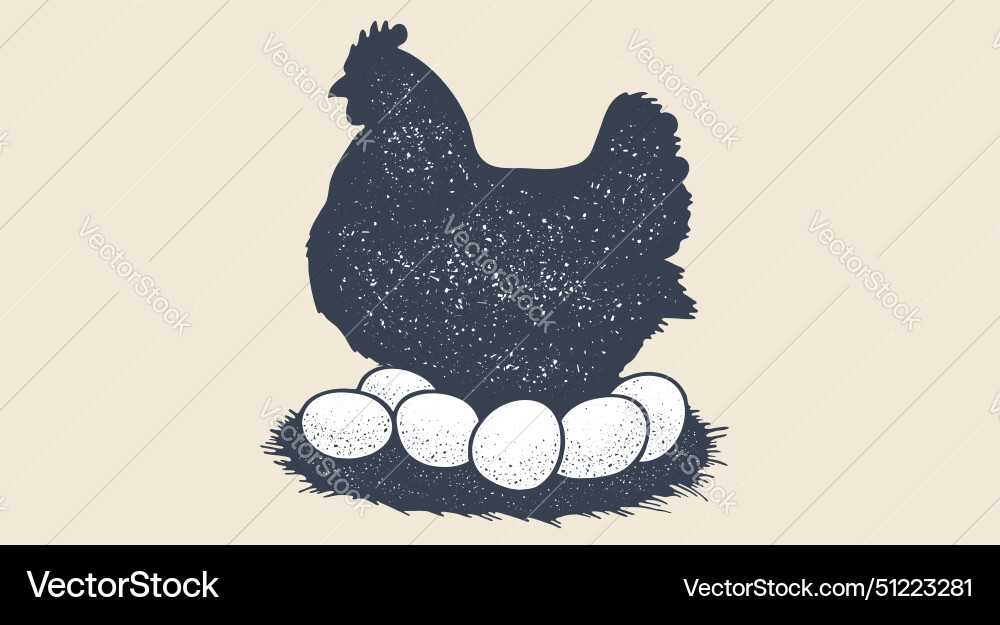Chicken hen with nest eggs vintage artwork Vector Image
