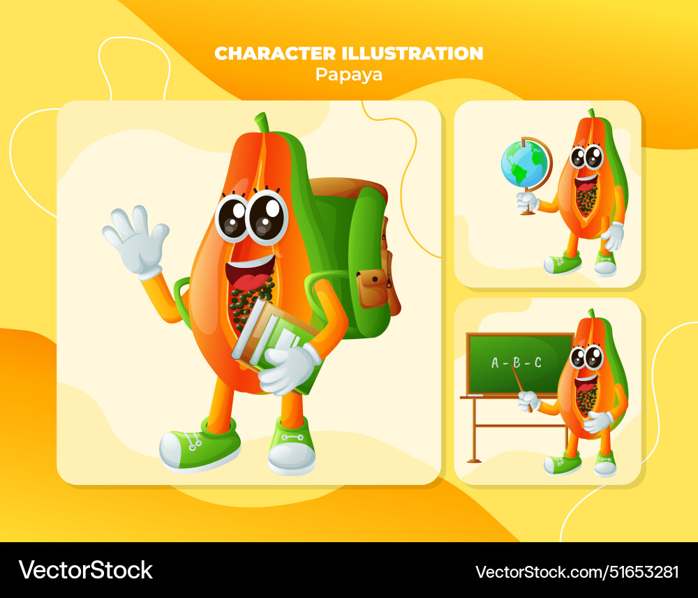 Cute papaya characters in education Royalty Free Vector