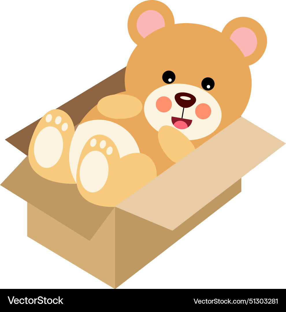 Cute teddy bear lying in cardboard box Royalty Free Vector