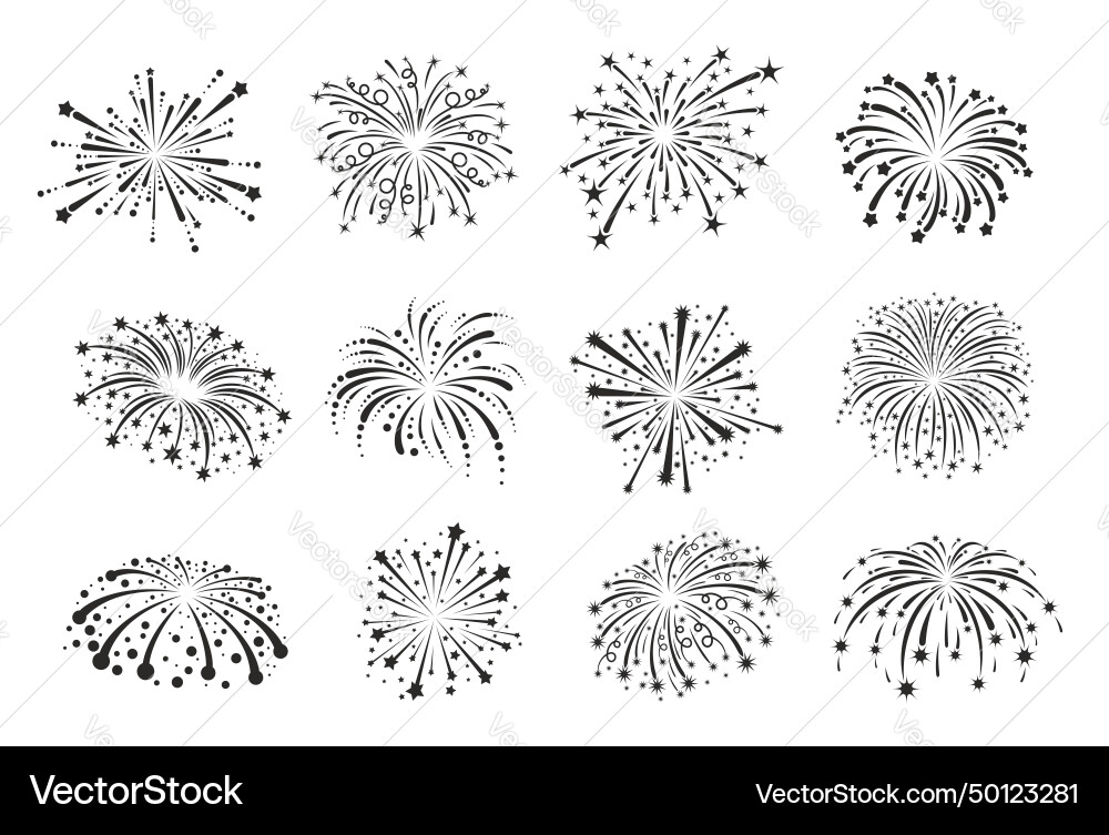 Firework silhouettes and carnival stars explosion Vector Image