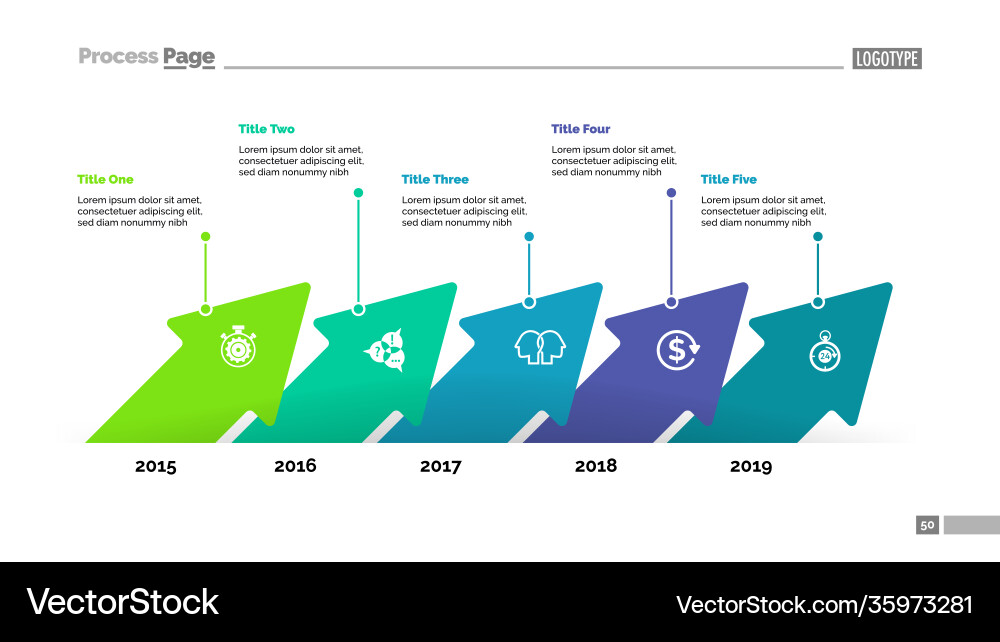 Five arrows timeline process chart template Vector Image