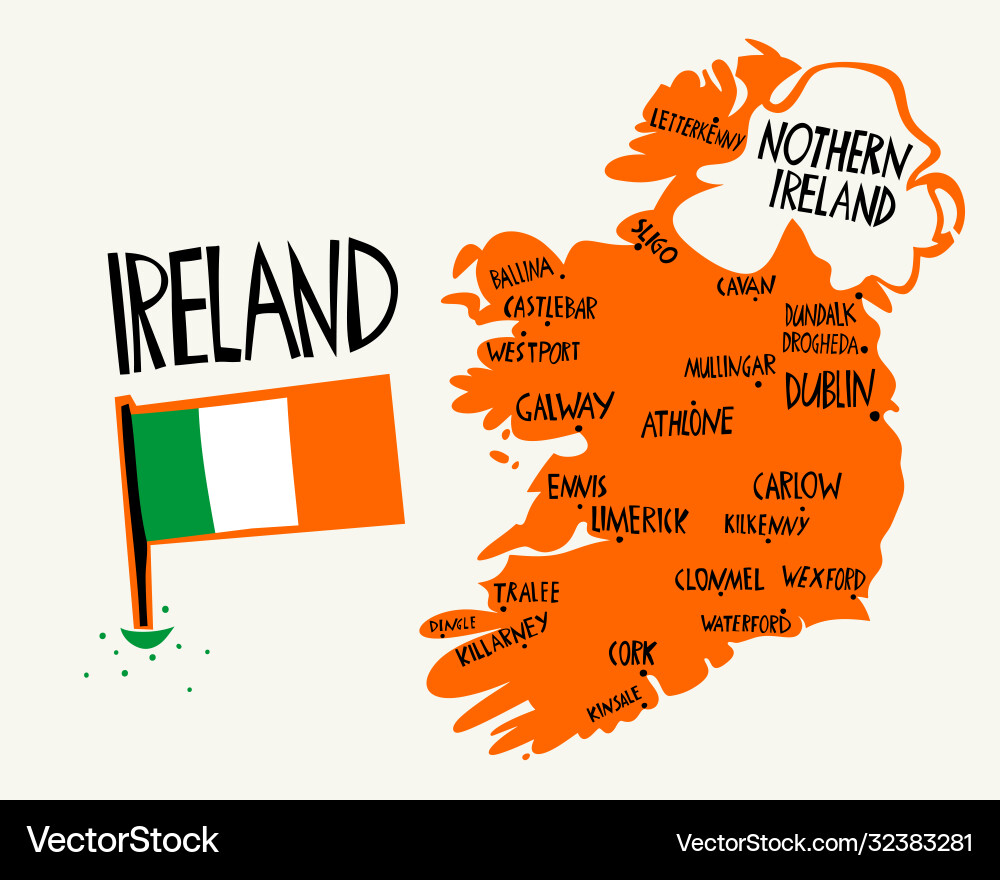 Hand drawn stylized map ireland travel Royalty Free Vector