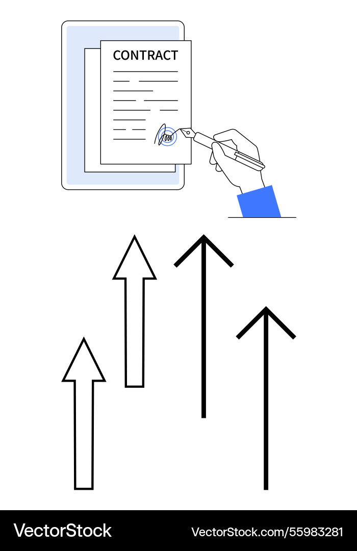 Hand signing a contract with growth arrows Vector Image