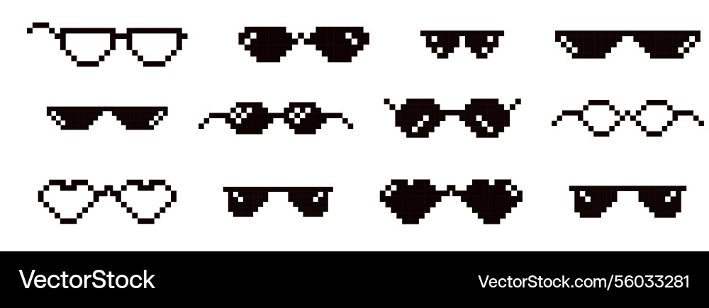 Pixel Gläser 8 bit y2k Sonnenbrille Meme Ikone Vektorbild