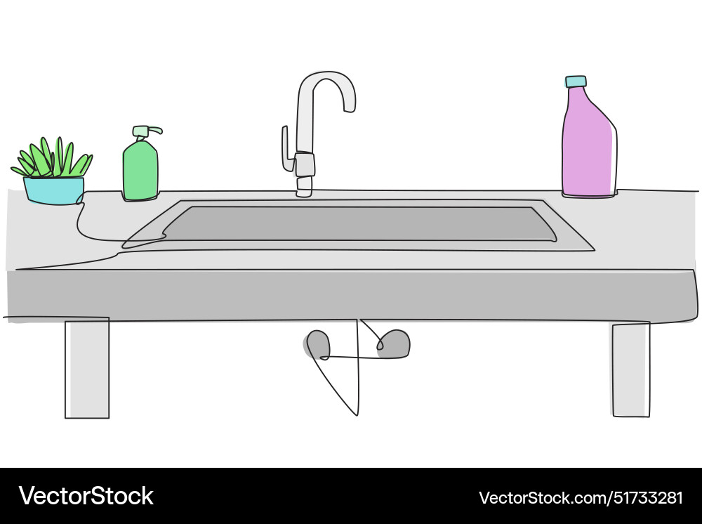 Single one line drawing a minimalist dishwashing Vector Image