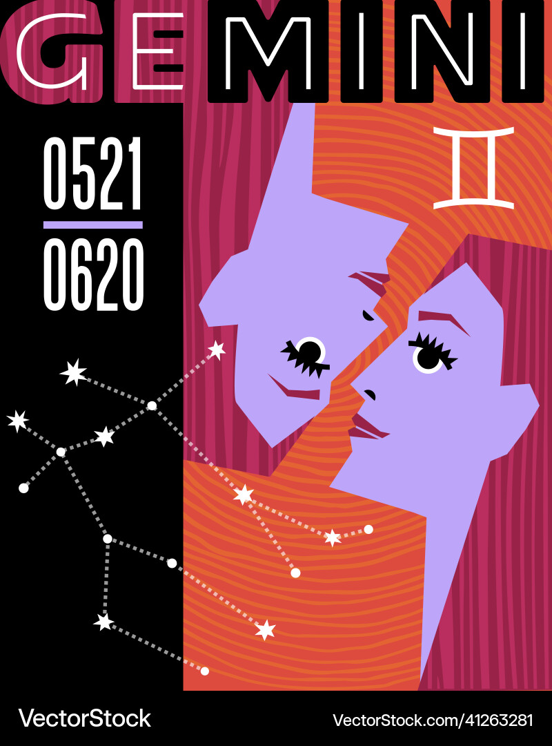 Zodiac sign gemini twins abstract retro design Vector Image