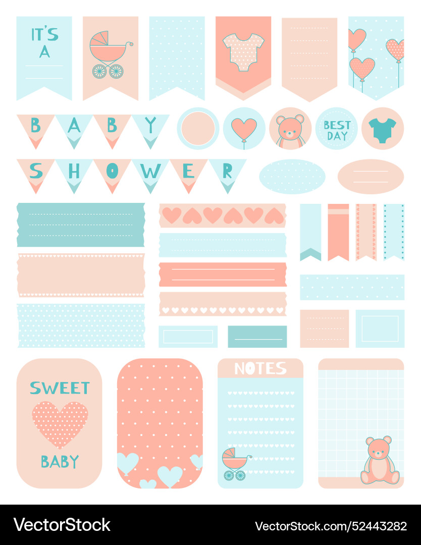 Baby shower scrapbook set Royalty Free Vector Image