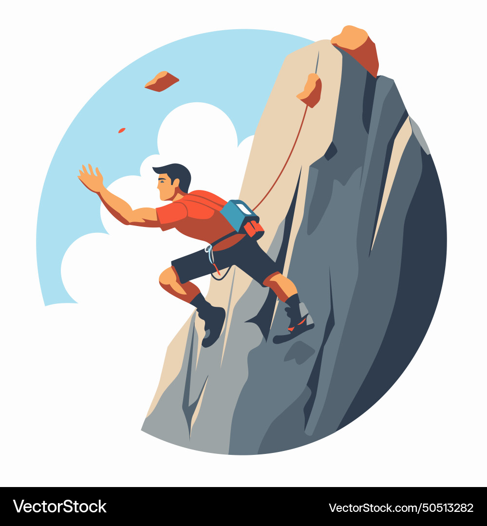 Climber climbs on a cliff flat design Royalty Free Vector