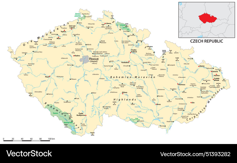 Detailed physical map of czech republic Royalty Free Vector