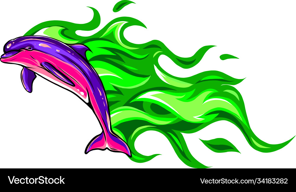 Dolphin jump with flames Royalty Free Vector Image