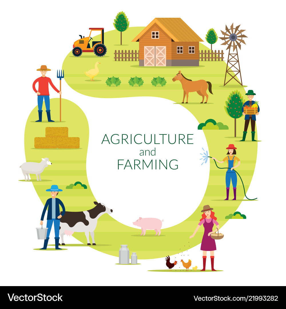 Farmer agriculture and farming concept round frame