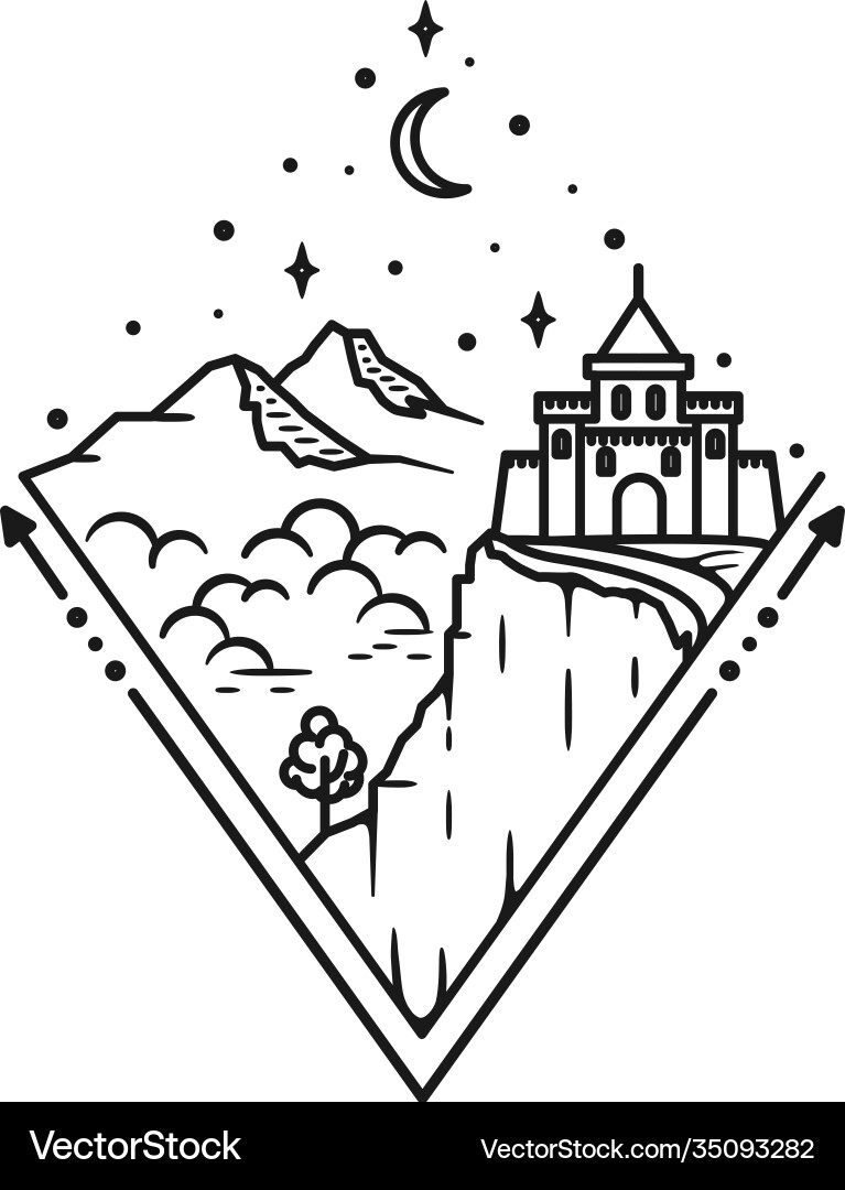Line art coloring doodle mountain castle Vector Image