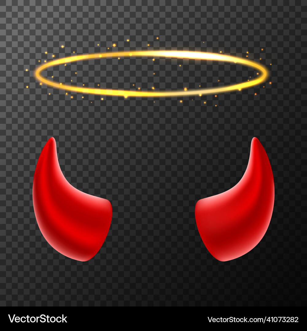 Realistic detailed 3d angel ring and devil horns Vector Image