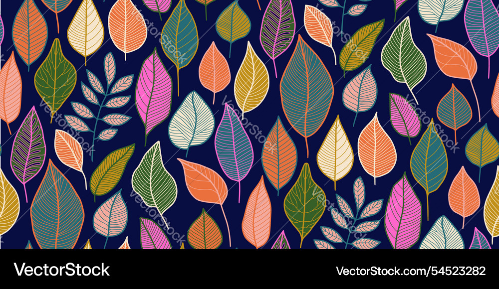 Vibrant stylized leaf pattern of diverse shapes Vector Image