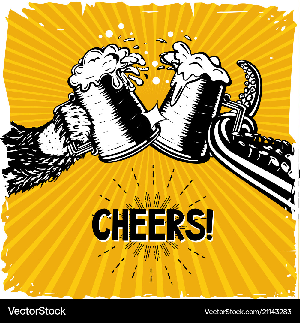 Bear & Octopus Cheers Royalty Free Vector Image