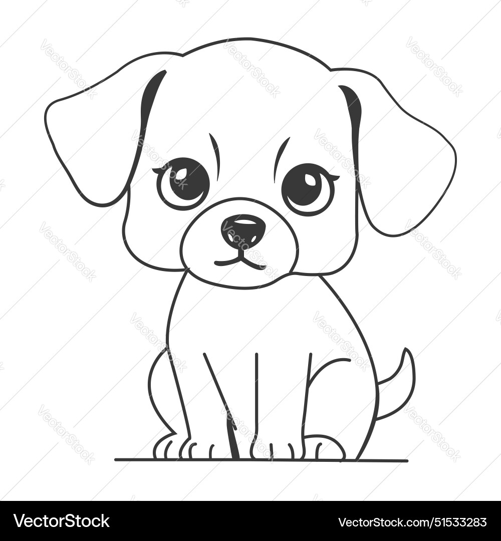 Cute dog sitting line drawing art Royalty Free Vector Image