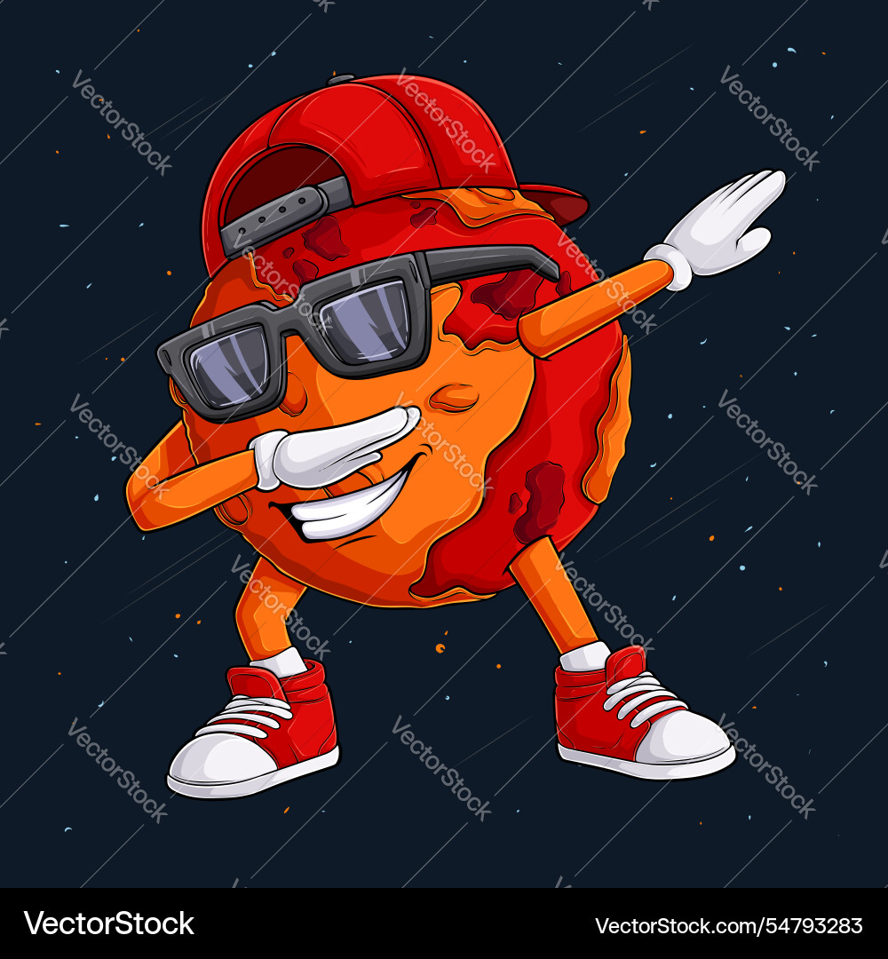 Mars planet character doing dab dance Royalty Free Vector