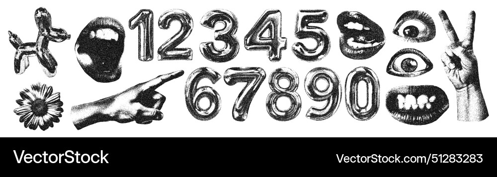 Numbers eyes and hands with halftone photocopy Vector Image