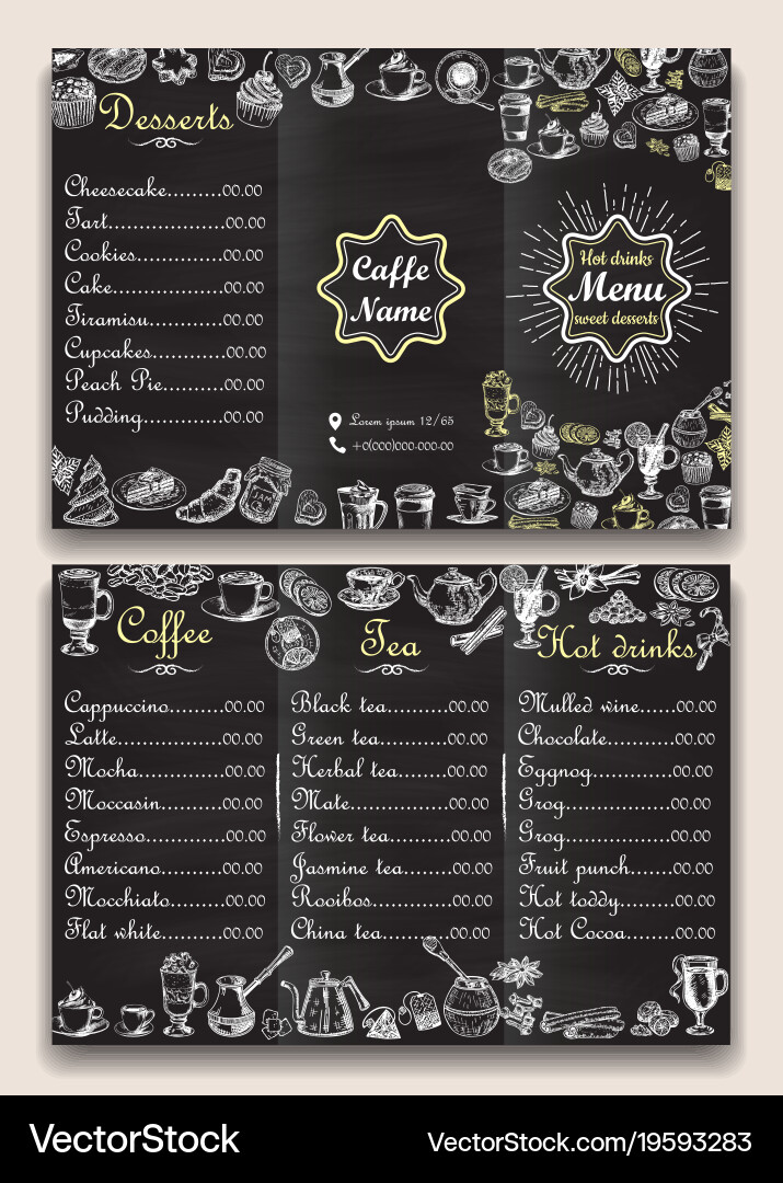 Restaurant hot drinks menu design with chalkboard Vector Image