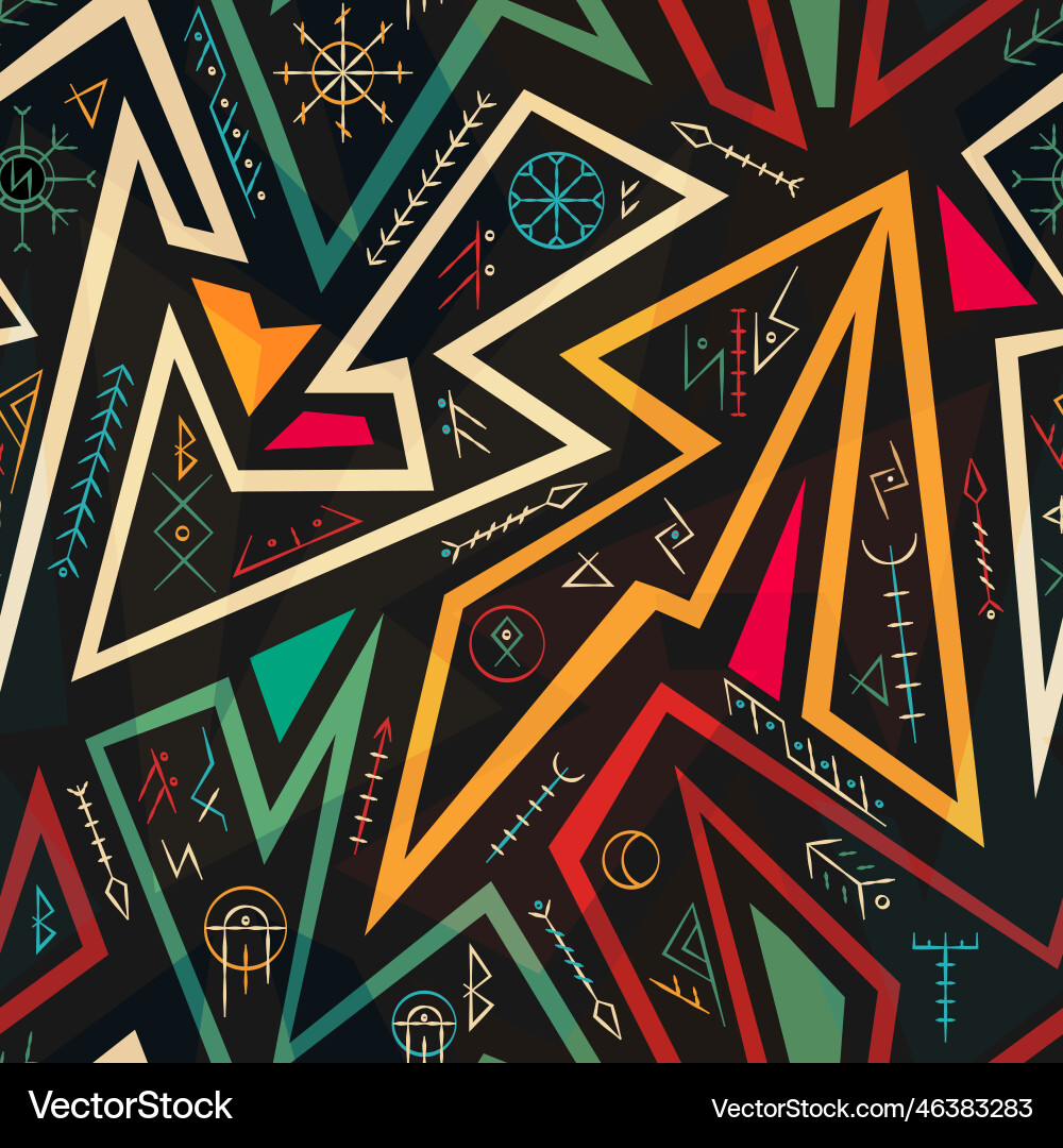 Tribal geometric pattern with nordic runes Vector Image