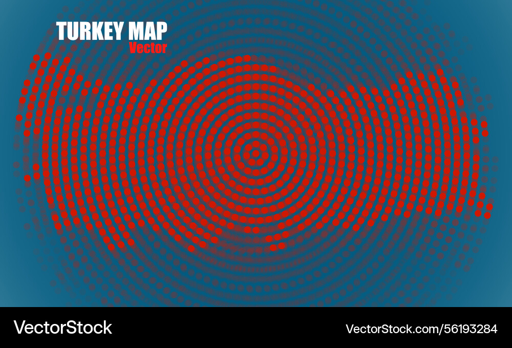Abstract turkey map of red radial dots halftone Vector Image